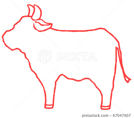 Cow line drawing (red) - Stock Illustration [67047807] - PIXTA