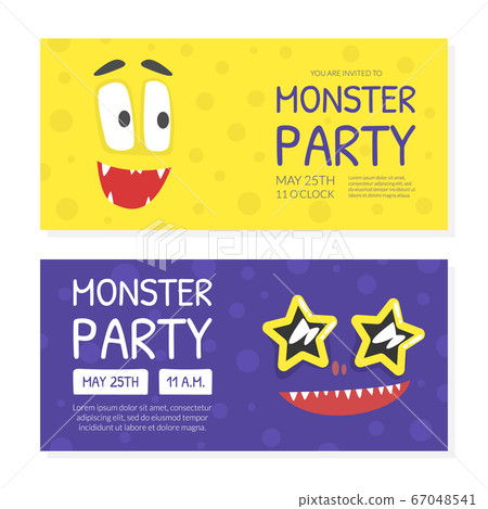 Monster Party Invitation Card Templates Set,... - Stock Illustration ...