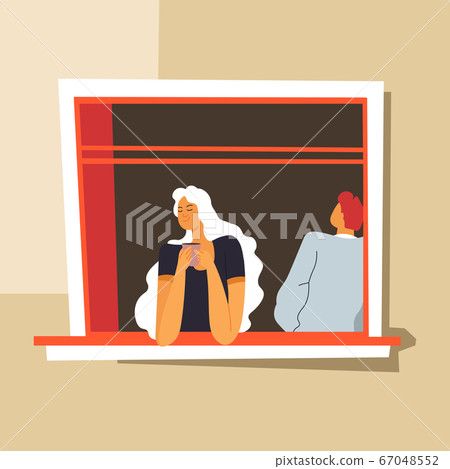Couple on coronavirus quarantine, self... - Stock Illustration ...