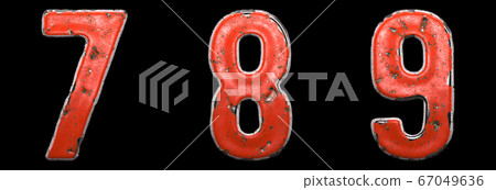 Set of numbers 7, 8, 9 made of red painted...-插圖素材 [67049636] - PIXTA圖庫