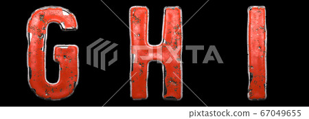 Set of letters G, H, I made of red painted... - Stock Illustration ...