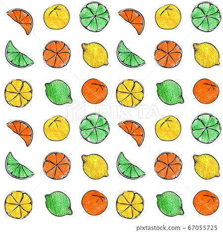 Fresh colorful summer crayon hand drawn citrus... - Stock Illustration ...
