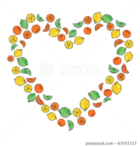 Fresh summer crayon hand drawn citrus fruit... - Stock Illustration ...