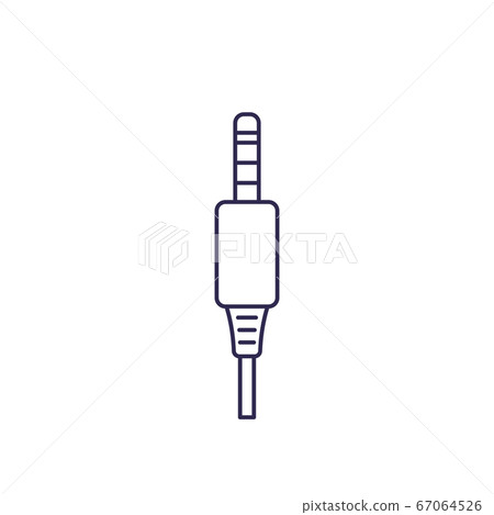 audio cable, jack connector vector line icon - Stock Illustration ...