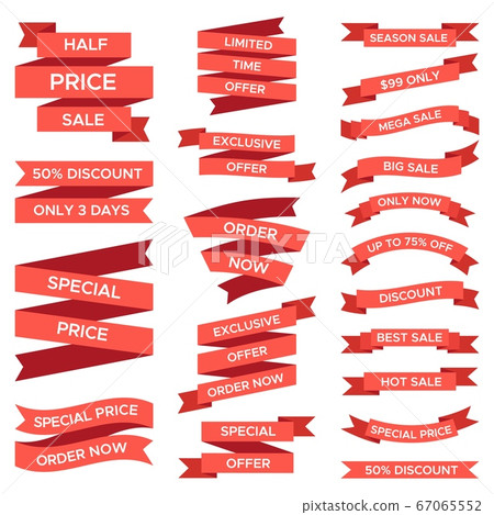 Red sale ribbons set isolated on white... - Stock Illustration ...