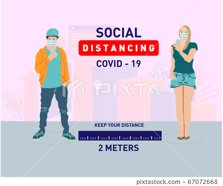 Social concept of distance people keep their... - Stock Illustration ...