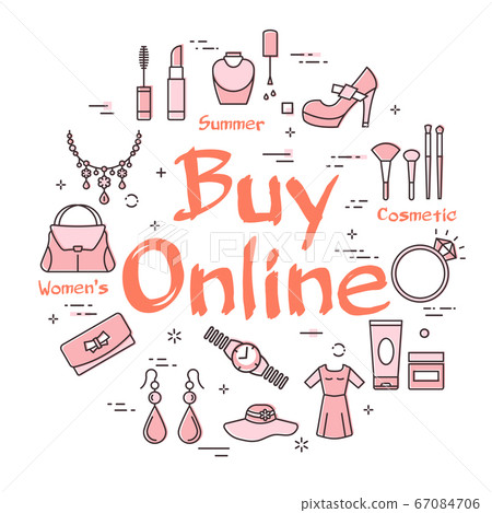 White banner of woman accessories with red text... - Stock Illustration ...