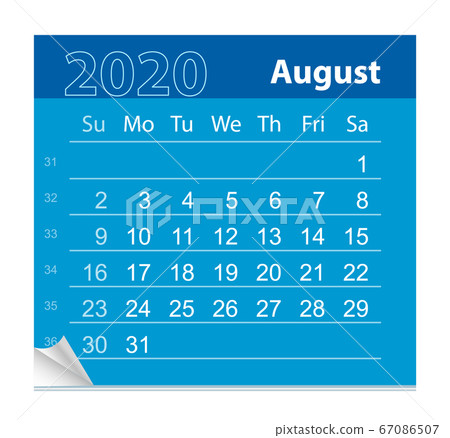 Calendar sheet for the month of August 2020. - Stock Illustration ...