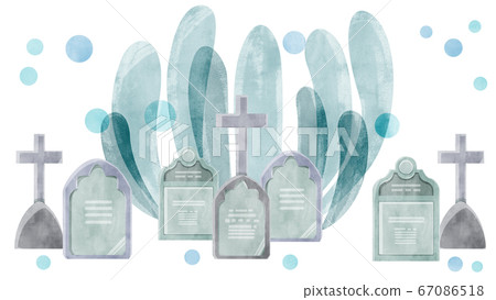 Cemetery illustration with flying souls - Stock Illustration [67086518 ...