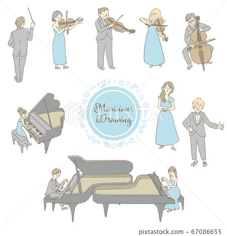 Illustration set of string quartet and pianist - Stock Illustration ...