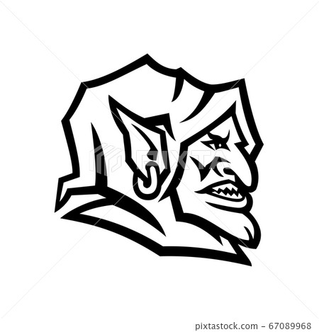 Goblin Head Side View Mascot Black and White - Stock Illustration ...