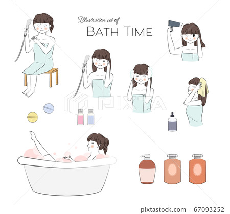 Girl bath time illustration set - Stock Illustration [67093252] - PIXTA