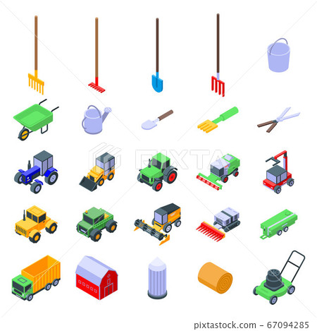 Farming equipment icons set, isometric style - Stock Illustration ...