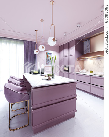 Fashionable kitchen in a trend style lilac color - Stock Illustration ...
