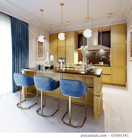 Bar counter yellow color and bar stools blue - Stock Illustration ...
