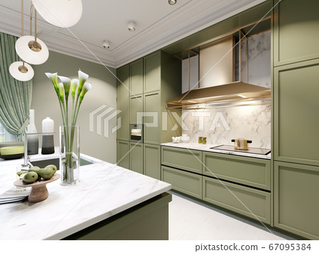 New design pistachio color kitchen with kitchen - Stock Illustration ...