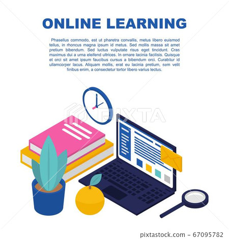 Online learning concept banner, isometric style - Stock Illustration ...