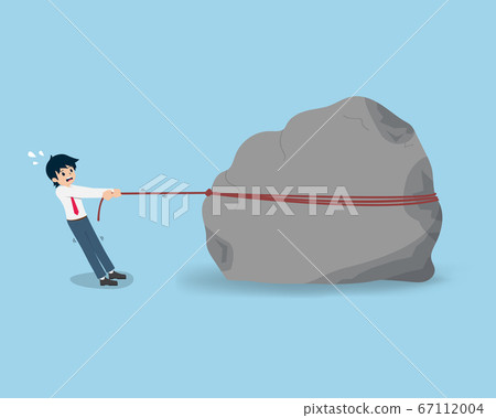 Salary Man Trying to pull a giant stone, as if it - Stock Illustration ...