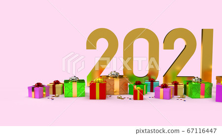 The 2021 gold and gift box 3d rendering for... - Stock Illustration ...