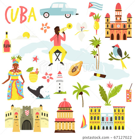 Set of icons, famous symbols of Cuba. Big bundle - Stock Illustration ...