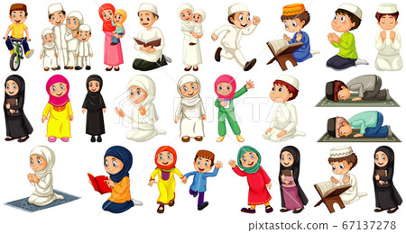 Set of different muslim people cartoon character - Stock Illustration ...