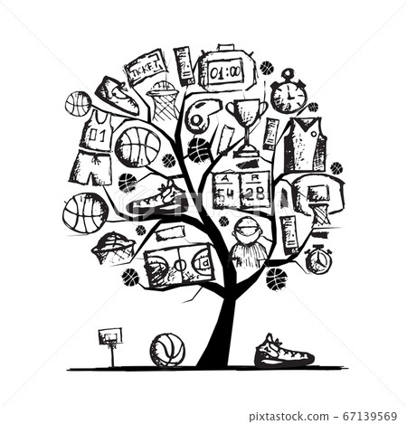 Basketball tree concept, sketch for your design - Stock Illustration ...