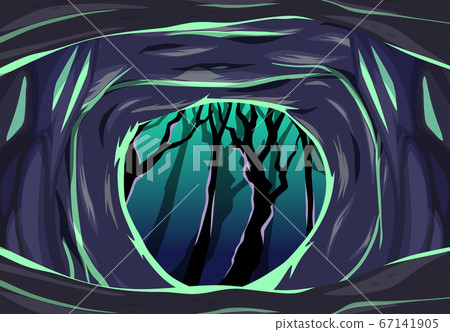Dark cave with some dark tree cartoon style scene - Stock Illustration ...