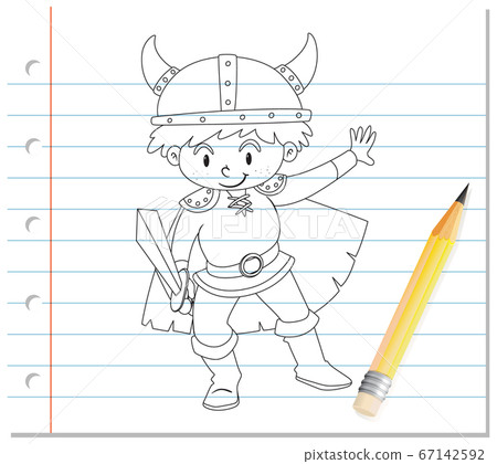 Hand drawing of boy in knight costume outline - Stock Illustration ...