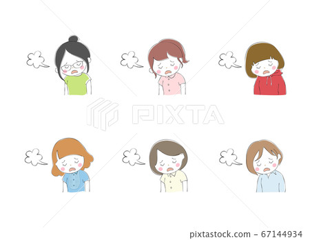 Sighing variations on young woman's facial... - Stock Illustration ...