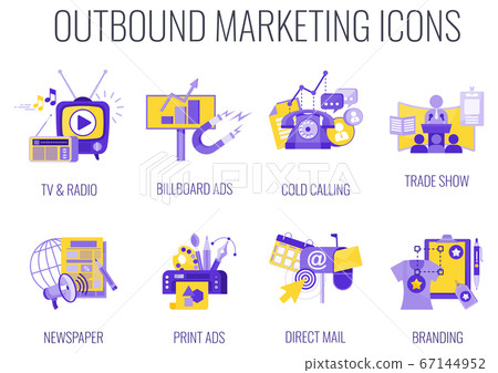 Outbound Infographics Marketing Icons. Flat... - Stock Illustration ...