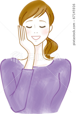 A woman with one hand on the cheek - Stock Illustration [67145916] - PIXTA