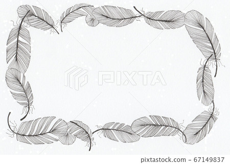 Feather frame border hand drawn illustration - Stock Illustration ...