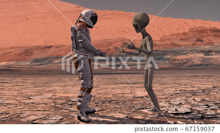 Astronaut meets a Martian on Mars. First contact. - Stock Illustration [67159037] - PIXTA