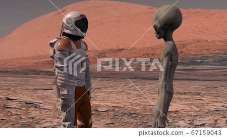 Astronaut meets a Martian on Mars. First contact. - Stock Illustration [67159043] - PIXTA