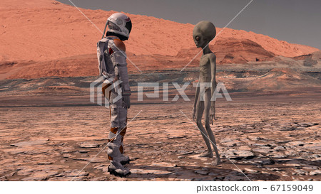 Astronaut meets a Martian on Mars. First contact. - Stock Illustration [67159049] - PIXTA