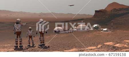 Family colonists immigrants to Mars, a man, a - Stock Illustration ...