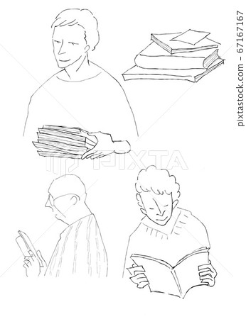 Reader, book, reading, magazine, pen drawing, men - Stock Illustration ...