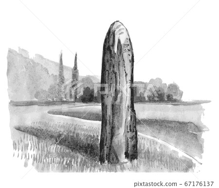 Menhir, Neolithic, watercolor illustration.... - Stock Illustration ...