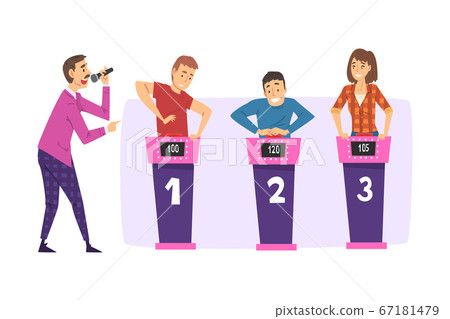 People Playing on Quiz Show, Presenter Asking... - Stock Illustration ...