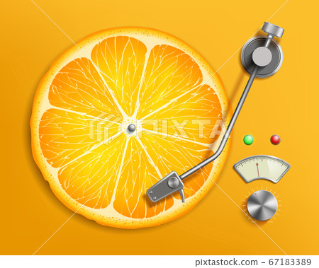 LP vinyl record. Music disc like a citrus orange - Stock Illustration ...