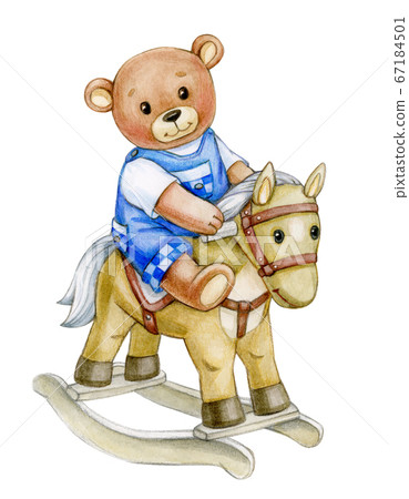 Cute baby bear riding horse. - Stock Illustration [67184501] - PIXTA
