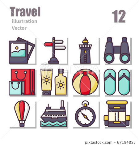 Travel icons Color symbol, vector and... - Stock Illustration [67184853 ...