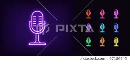 Neon microphone icon. Glowing neon mike sign - Stock Illustration ...