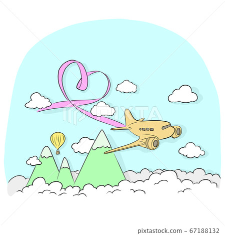 airplane with pink ribbon flying in the blue sky - Stock Illustration ...