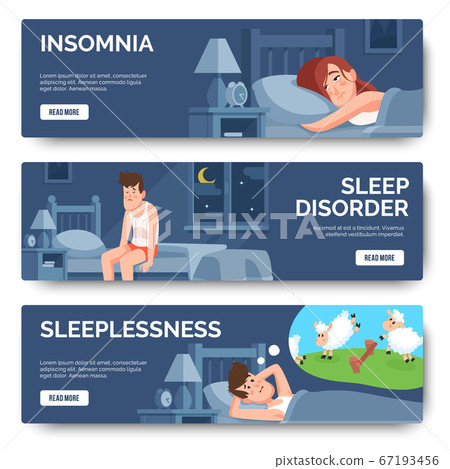 Insomnia, sleep disorder isolated banner of set - Stock Illustration ...