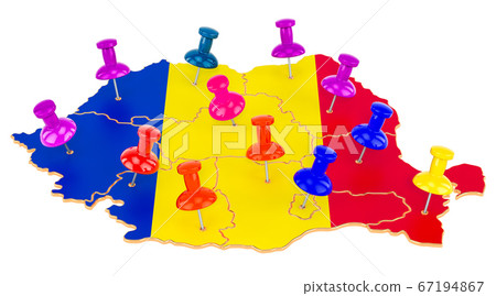 Map of Romania with colored push pins - Stock Illustration [67194867 ...