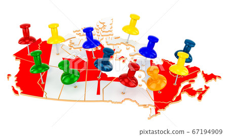 Map of Canada with colored push pins - Stock Illustration [67194909 ...