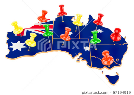 Map of Australia with colored push pins - Stock Illustration [67194919 ...