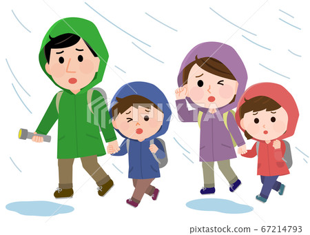 Illustration of a family evacuating from heavy... - Stock Illustration ...