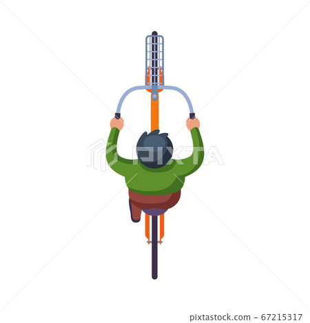 Male Cyclist Riding Bike, View from Above Flat... - Stock Illustration ...